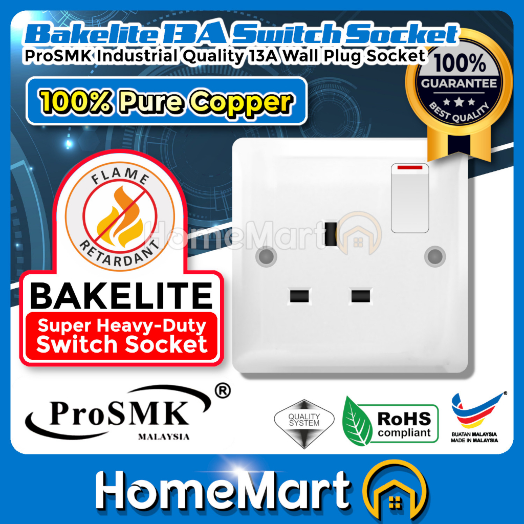 ProSMK Bakelite 13A Switch Socket Premium Industrial Quality 13A Wall ...