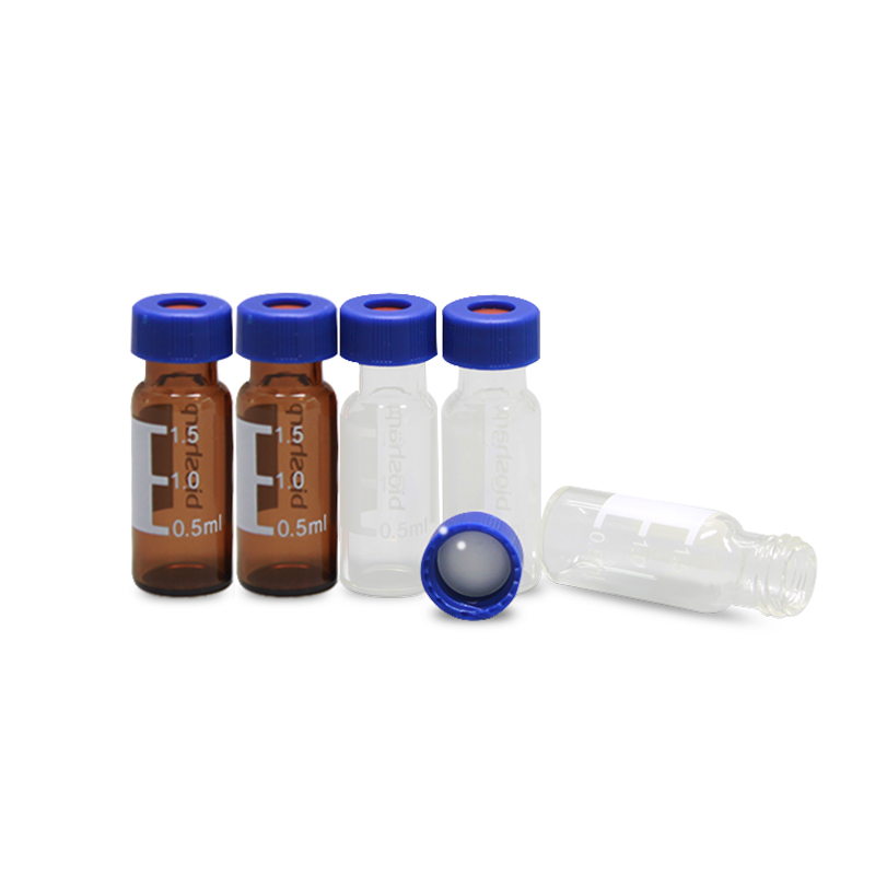 2mL HPLC Autosampler Short Thread Vial, Clear, 9mm short screw-thread cap Pre-slit, with white ...
