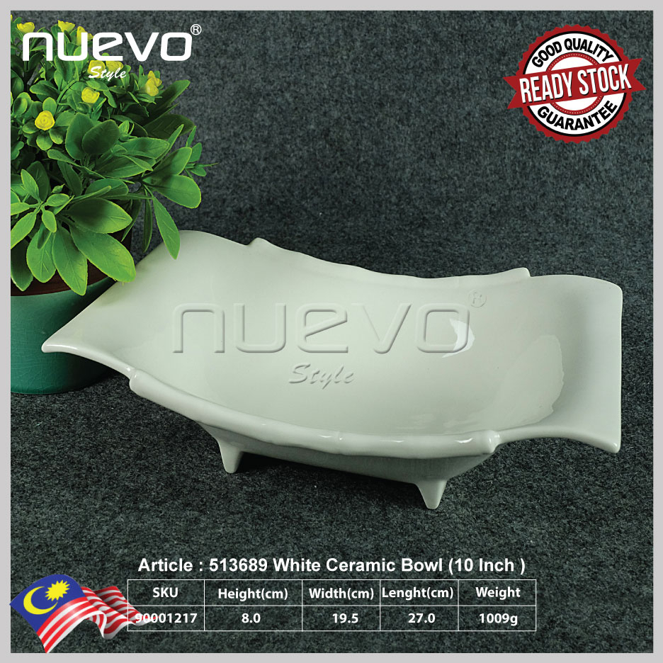 NUEVO STYLE 10 Inch White Ceramic Bamboo Shaped Bowl 白色陶瓷竹型碗 Mangkuk ...