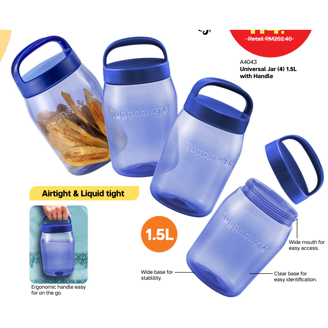 Tupperware Universal Jar with Handle 1.5L (4pcs) | Shopee Malaysia
