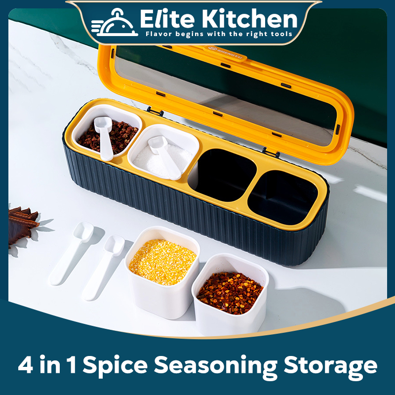 Elite Kitchen - 4 IN 1 Seasoning Box Set Spice Storage Salt MSG Spice ...