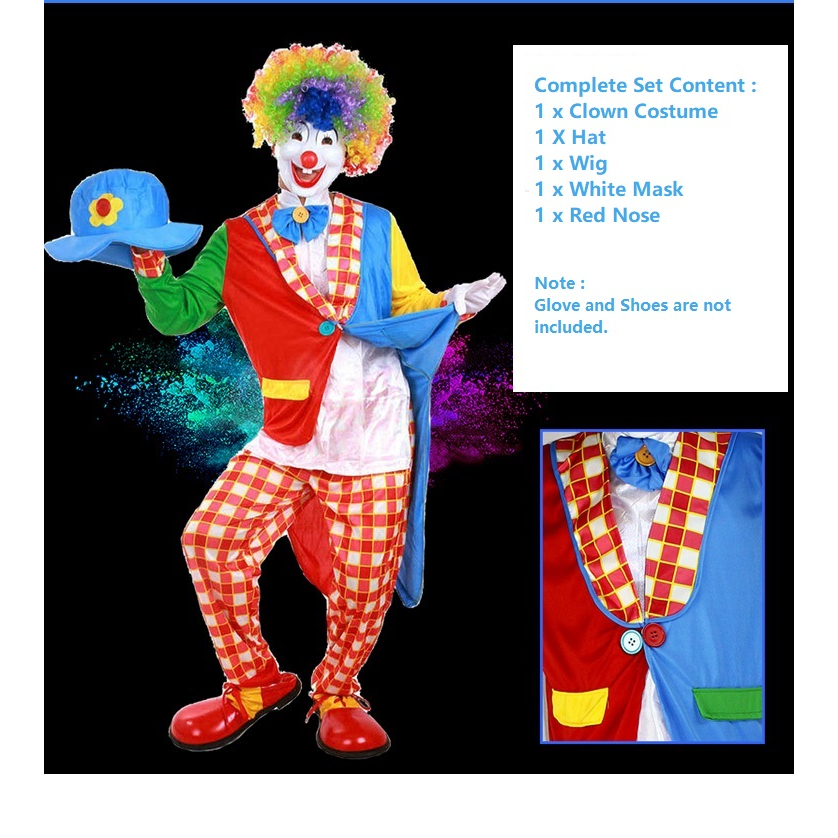 Adult Circus Clown Costume Fancy Clown Men Colorful Carnival Clown ...