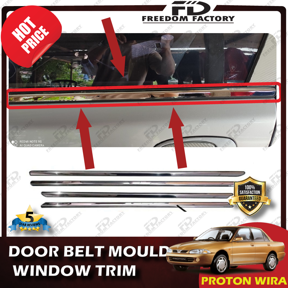 (4 Pieces/Set)PROTON WIRA CHROME Door Belt Moulding / Window Trim ...
