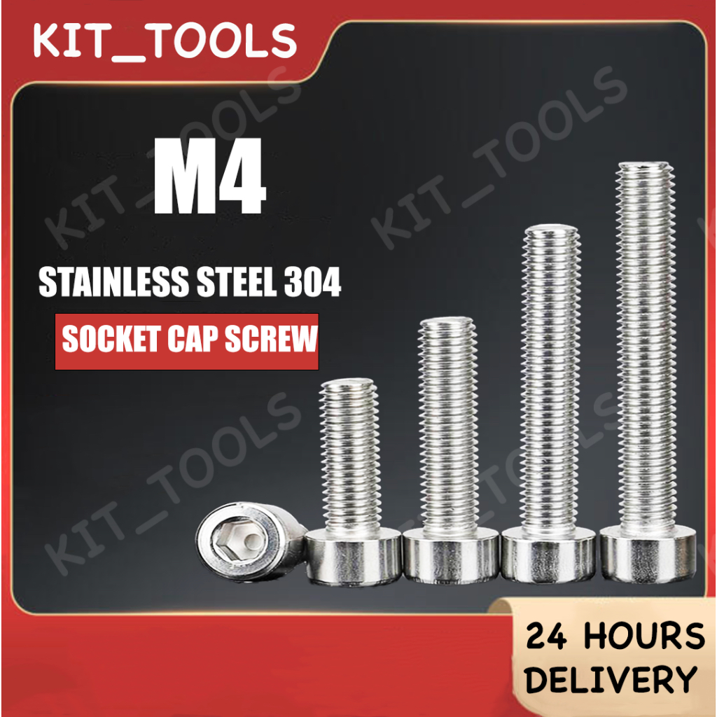 M4 Hex Socket Cap Screw Stainless Steel 304 (Allen Key Bolt) | Shopee ...