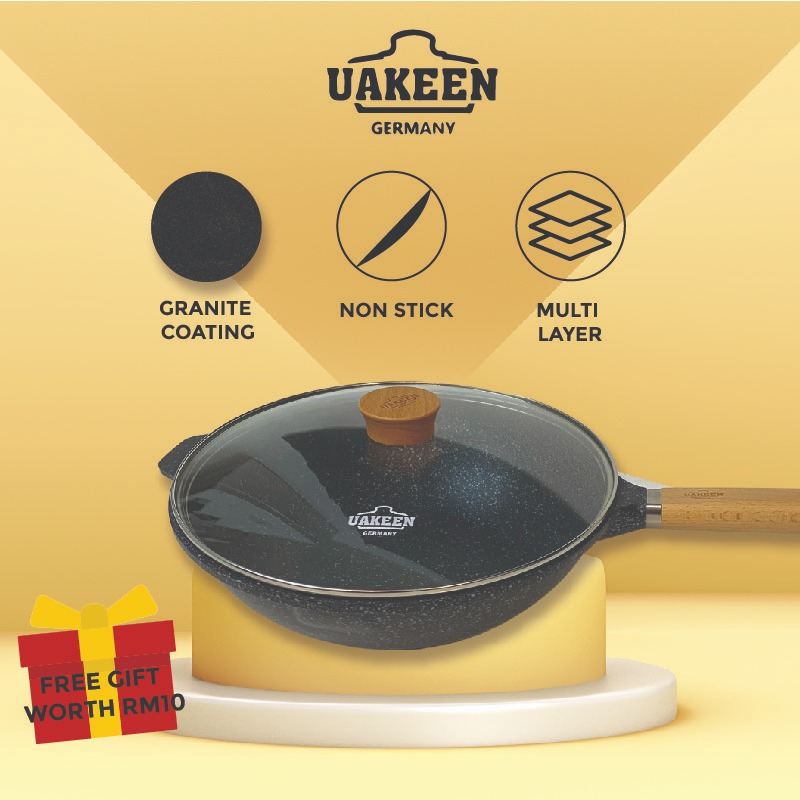 [UAKEEN GERMANY] 30 32Cm Die-Cast Granite Non-Stick Coating Deep Frying ...