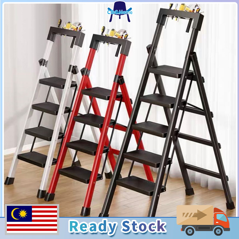 Folding Ladder 3/4/5/6 Tier Load 400KG Foldable Household Ladder Easy ...