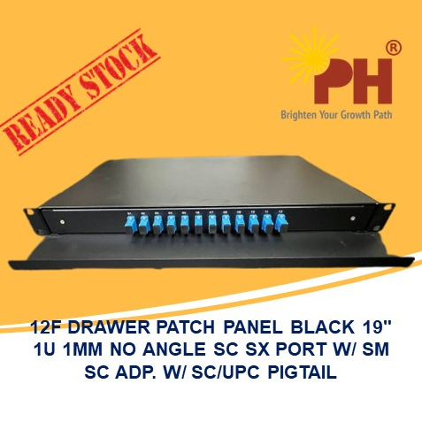 12F Drawer Patch Panel Black 19" 1U 1mm No Angle SC SX Port w/ SM SC ...