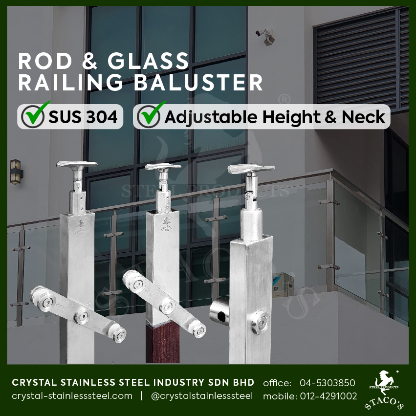 STACOS Stainless Steel 304 Rod Glass Railing Staircase Stair Baluster ...