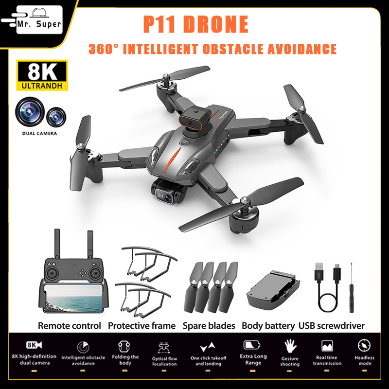 P11 Drone 8K HD Dual Camera UAV Intelligent Obstacle Avoidance Optical ...