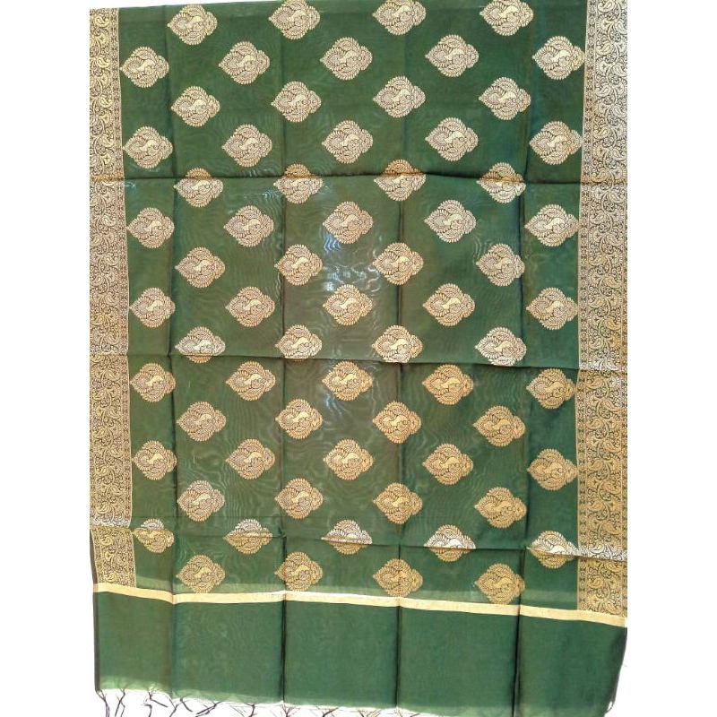 Green Color Dupatta with Golden Tread Work (Banarasi Dupatta) - Full ...