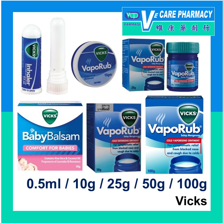 Vicks (Inhaler / VapoRub Cold Vaporising Ointment [10g/25g/50g/100g ...