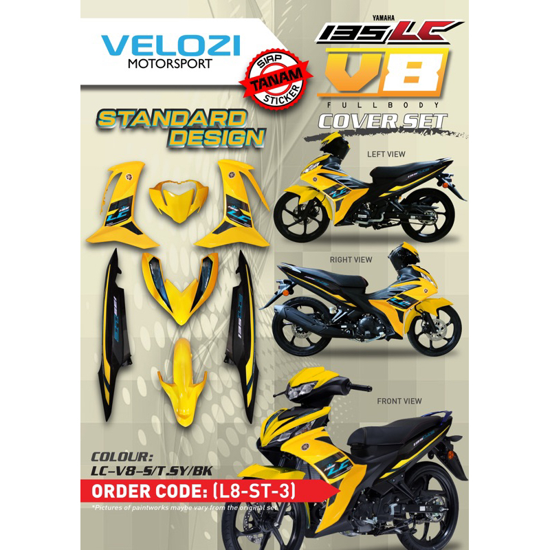 COVERSET LC V8 ORIGINAL VELOZI STANDART DESIGN YELLOW BLACK KUNING ...