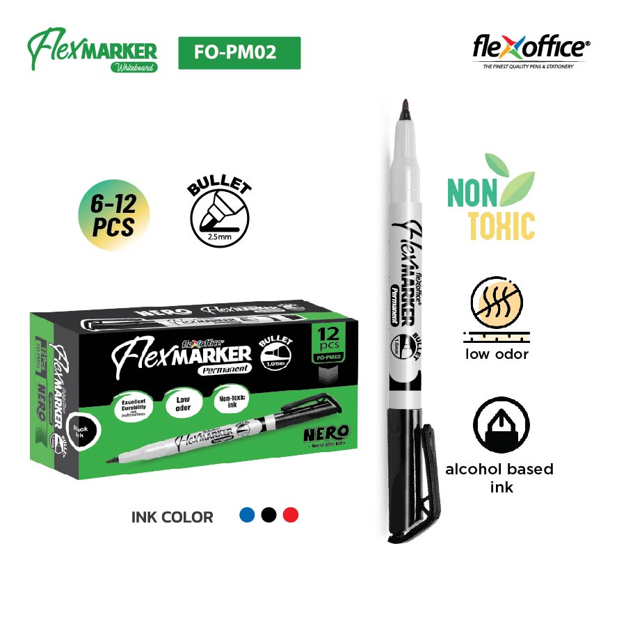 FlexOffice FlexMarker Slim Permanent Marker - Blue/Black/Red (Box of 12 ...