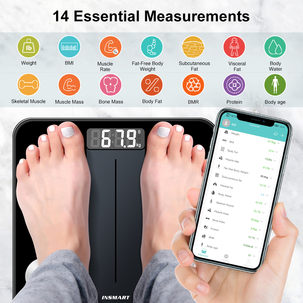 INSMART 14in1 Bluetooth BMI Weight Scale Penimbang Berat Badan Smart ...