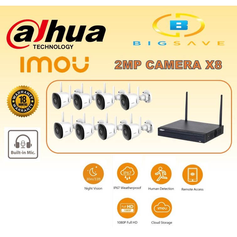 DAHUA IMOU 2MP 8CH / 8 CHANNEL NVR1108HS-W-S2 NVR & BULLET 2C WIRELESS ...