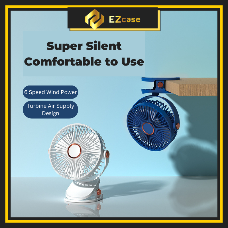 EZCASE 6 Inch Rechargeable Clip USB Fan With Large Capacity Battery ...
