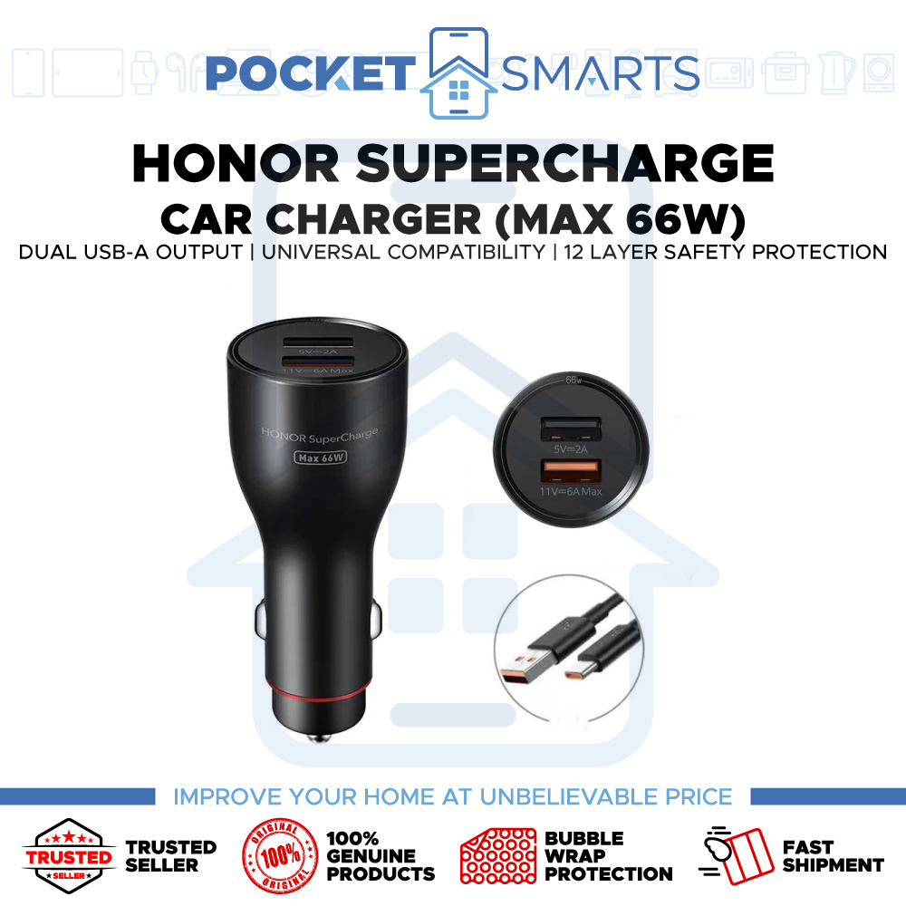 Honor SuperCharge Car Charger (Max 66W) Dual USB-A Output | Universal ...