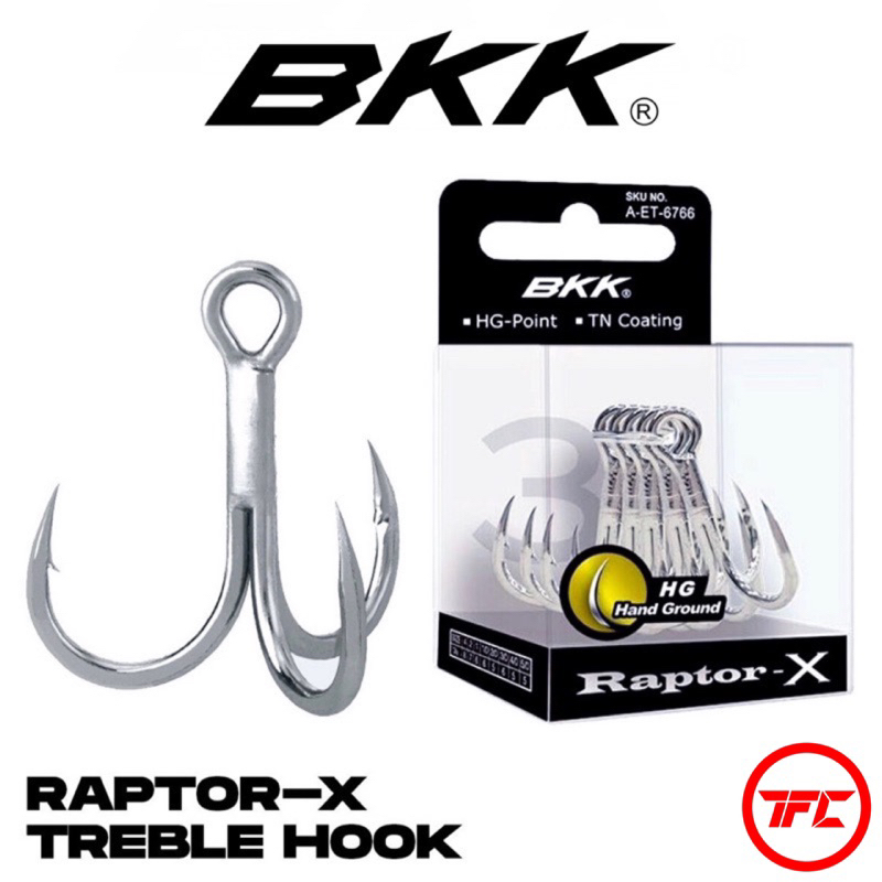 BKK Raptor-X 3X Strong Treble Hook Lightweight Hand Ground Bright Tin ...