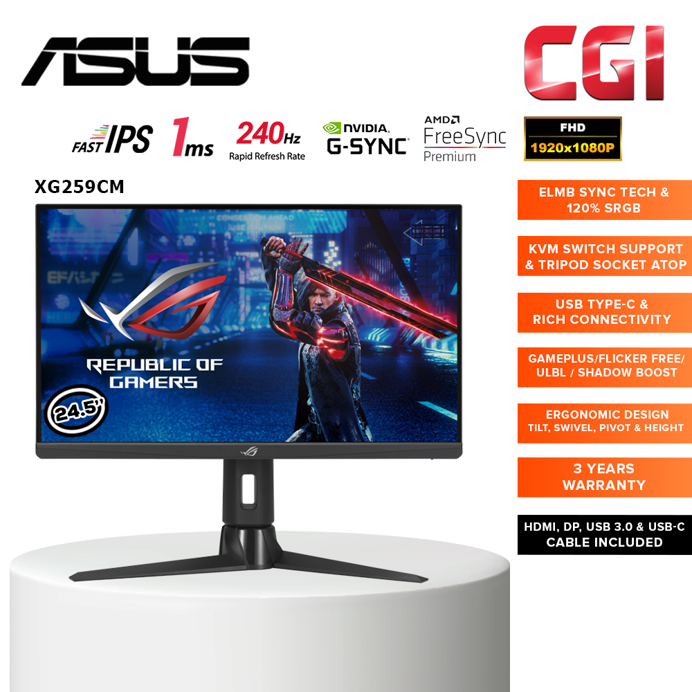 Asus 24.5" XG259CM ROG Strix Fast IPS FHD 240Hz 1ms Freesync GSync USB ...