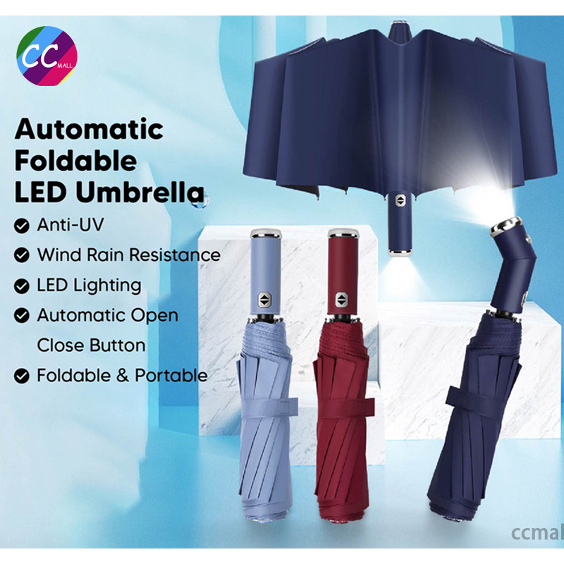 Automatic UV Fashion Foldable Umbrella With LED Flashlight Auto Open ...