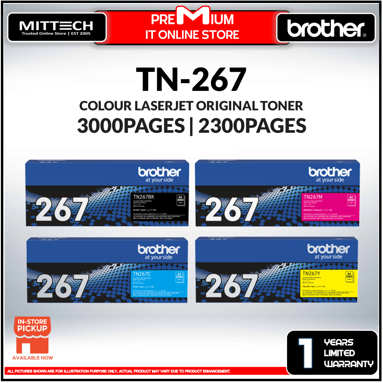 Brother TN-267 C/M/Y/BK Original Colour Toner Cartridge, for HL ...