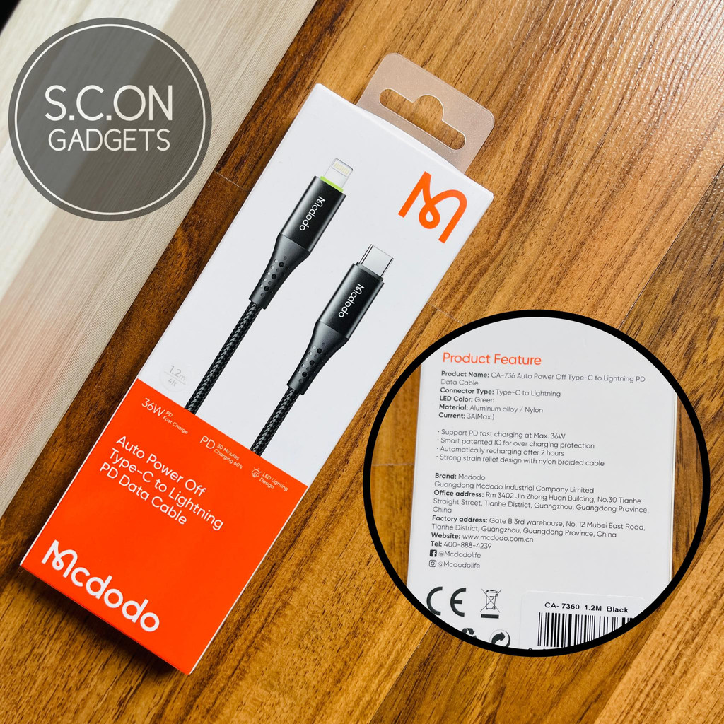 【MCDODO】1.2M Auto Power Off Type-C To Lightning 36W PD Fast Charge Data ...
