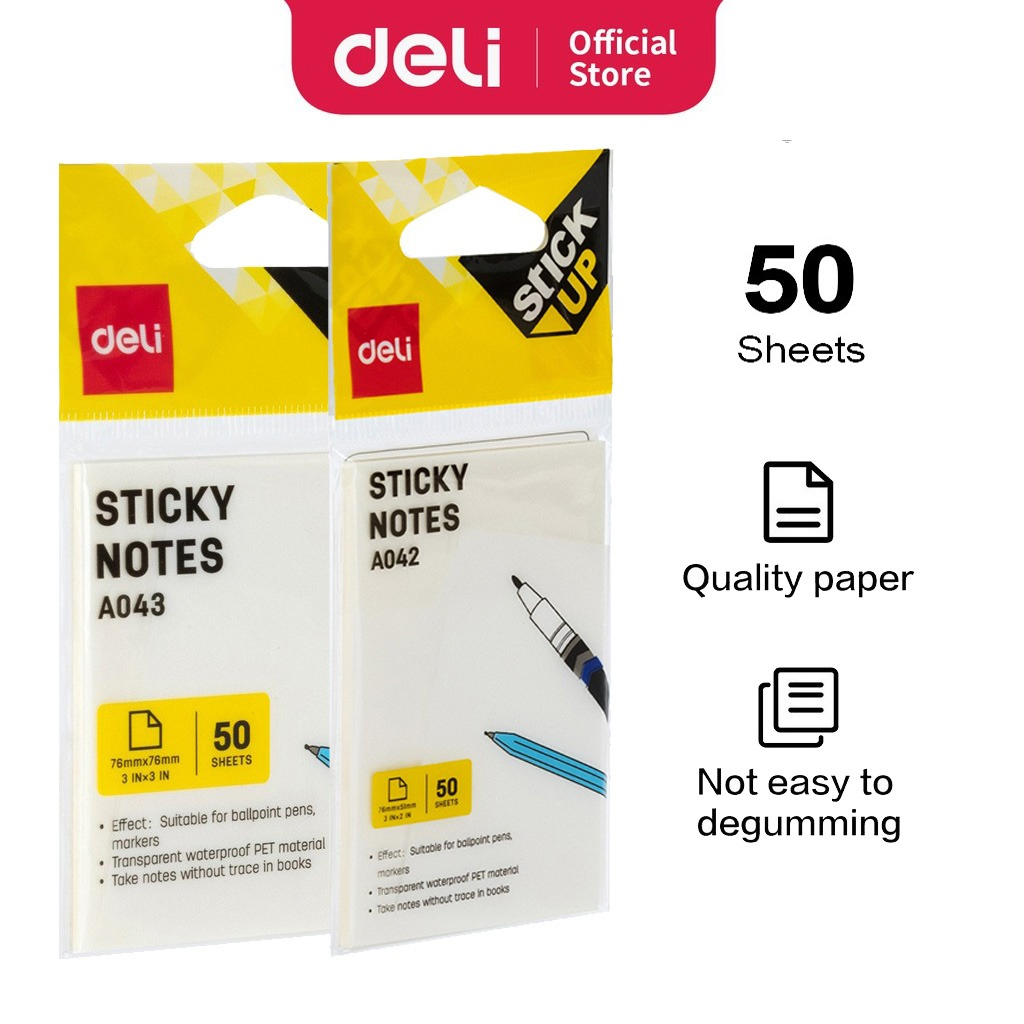 Deli Sticky Note EA042 White 50 Sheets Pad 76x51mm Pet Material ...