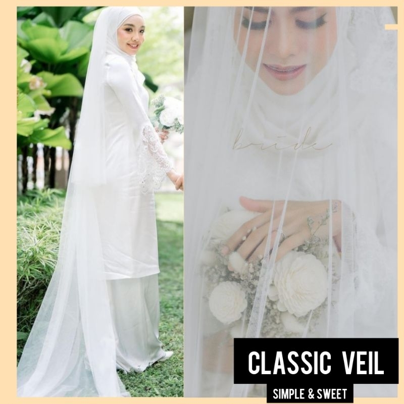 veil plain, veil labuh, veil pengantin, veil nikah plain, long veil ...