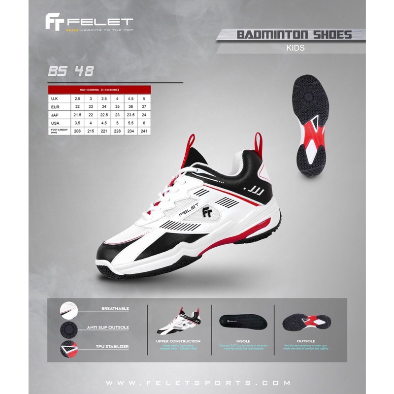 FELET FT BS 48/46 BADMINTON SHOES KIDS 100% Original by FLEET | Shopee Malaysia