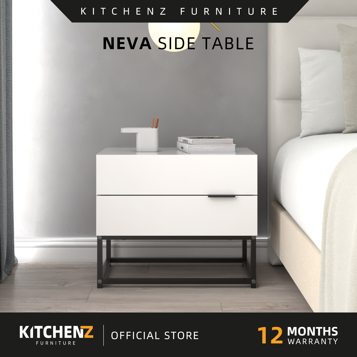 KitchenZ Sabah Neva Series 2FT Side Table Bedroom Side Drawer Bedside ...