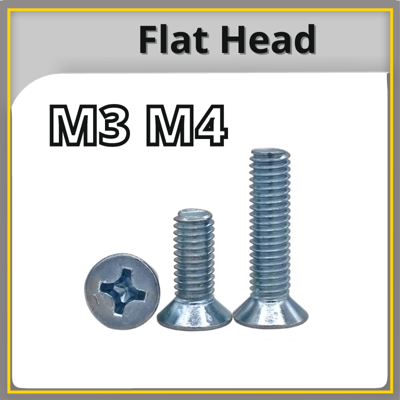 M3 M4 CSK Phillips Flat Head Screw JIS | Zinc Plating | Countersunk ...