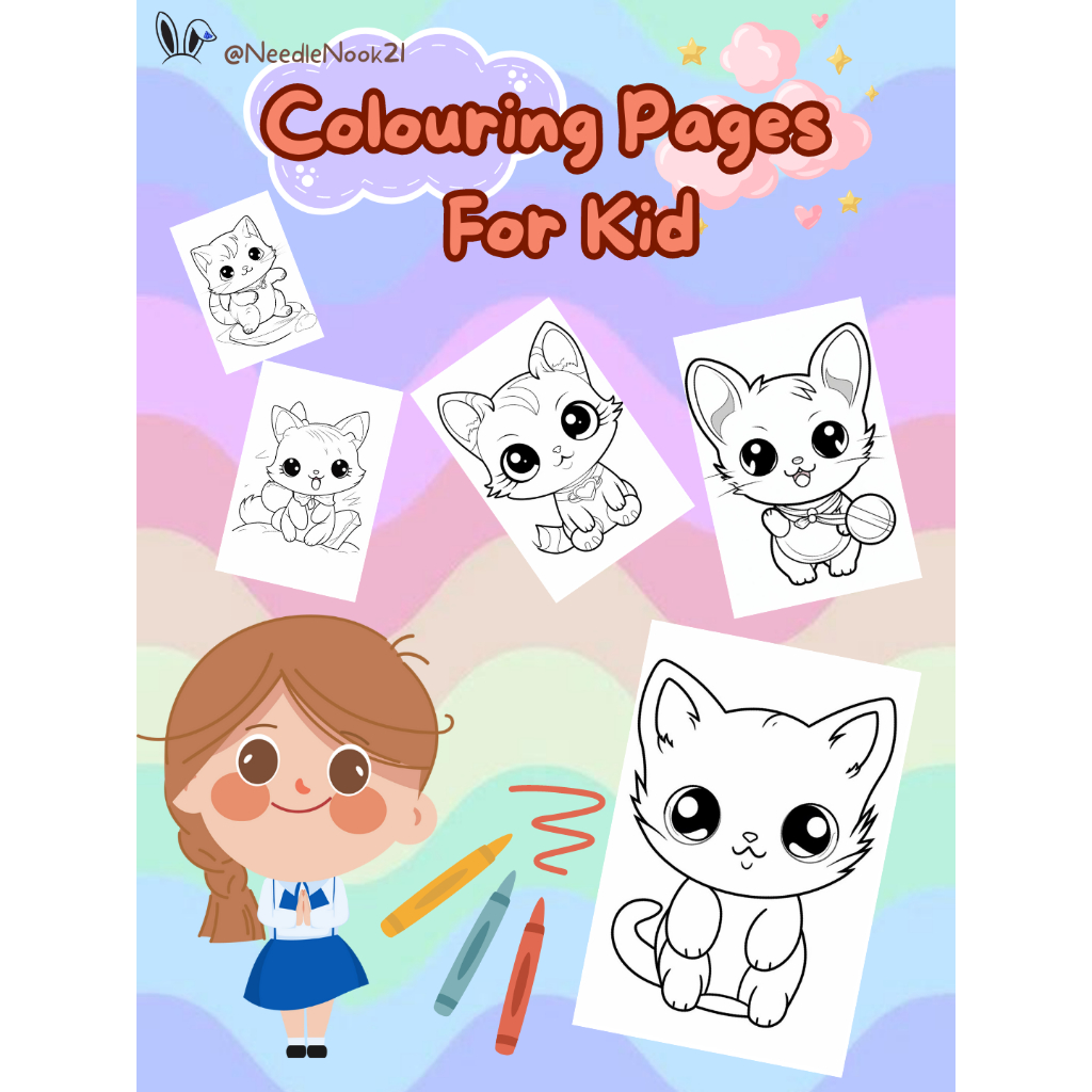 [PDF] [40 PAGES] Cute Cat Kids Coloring Book, Printable Coloring Pages ...
