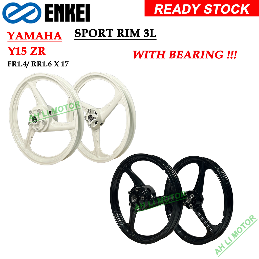 SPORT RIM ENKEI, YAMAHA Y15 , 3L (BLACK AND MILK WHITE) PNP, FULL CHOP 3 BATANG ( WITH BEARING ...