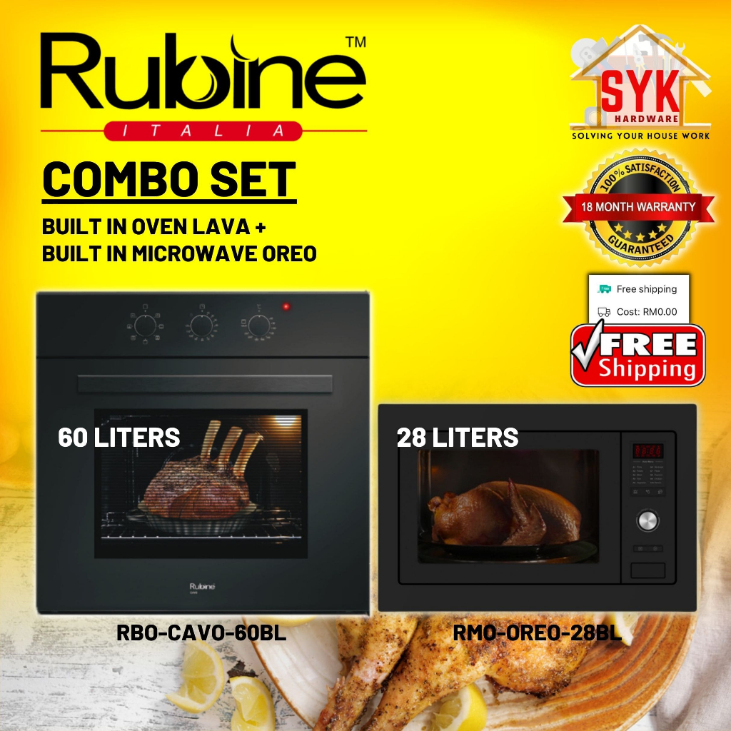 SYK Free Shipping Rubine RBO-CAVO-60BL Build In Oven 60 Liters Electric Oven RMO-OREO-28BL Grill ...