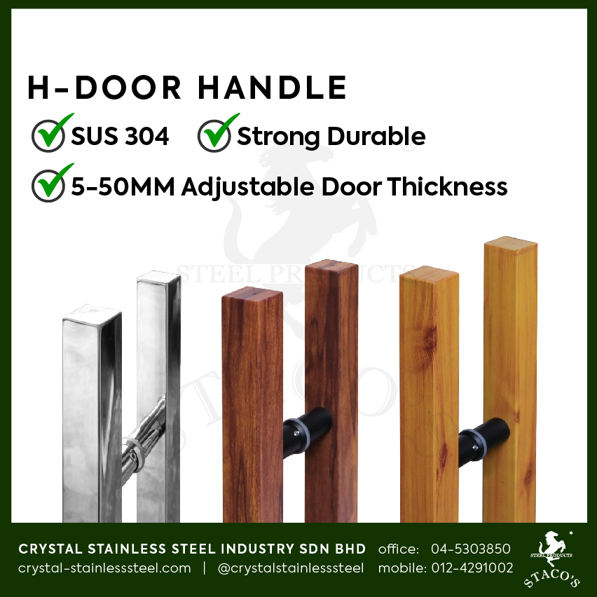 STACOS Stainless Steel 304 H Tempered Glass Wood Door Handle Push Pull ...