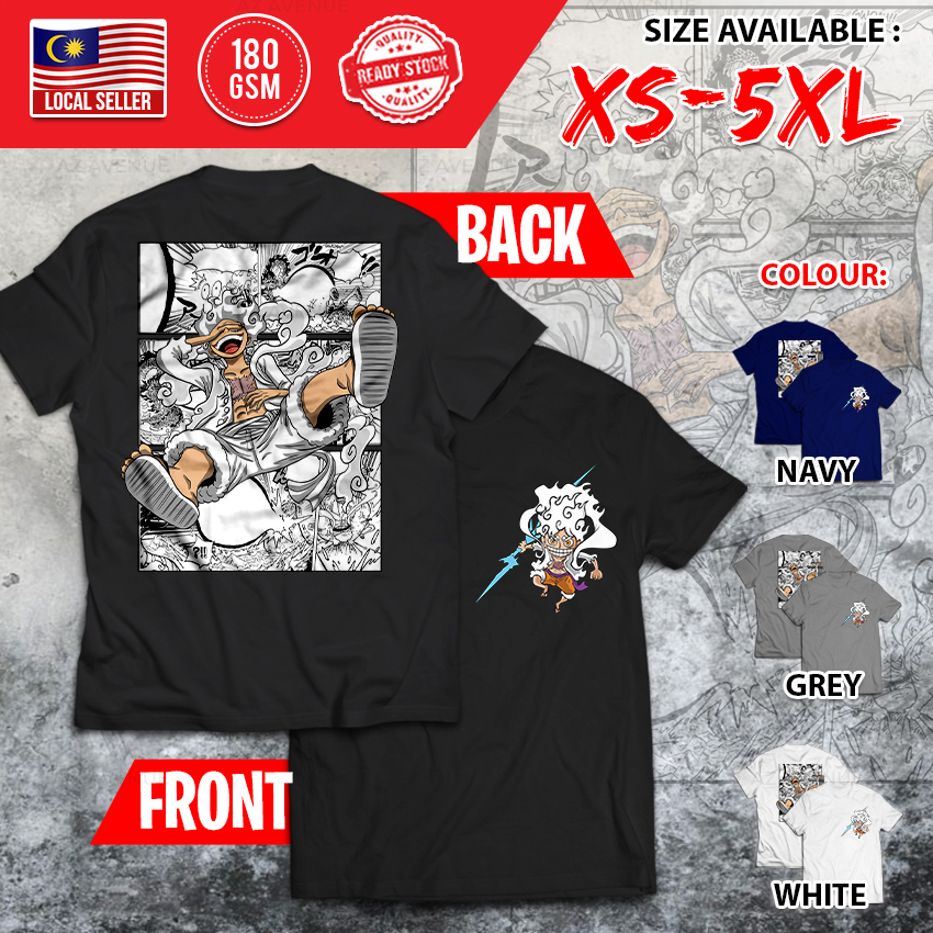LUFFY GEAR 5 Anime Cartoon Streetwear Baju Cotton XS-5XL Lengan Pendek ...