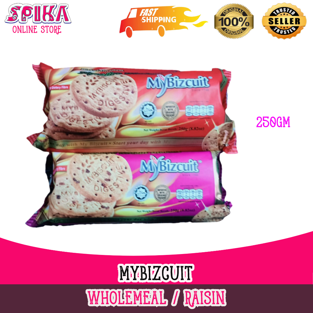 MYBIZCUIT DIGESTIVE BISCUIT RAISIN & WHOLEMEAL FLAVOUR 250GM | Shopee ...