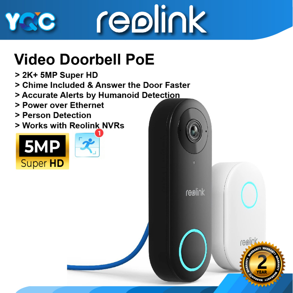 Reolink Doorbell PoE IP Door Security Camera Outdoor with Chime 5MP 180 ...