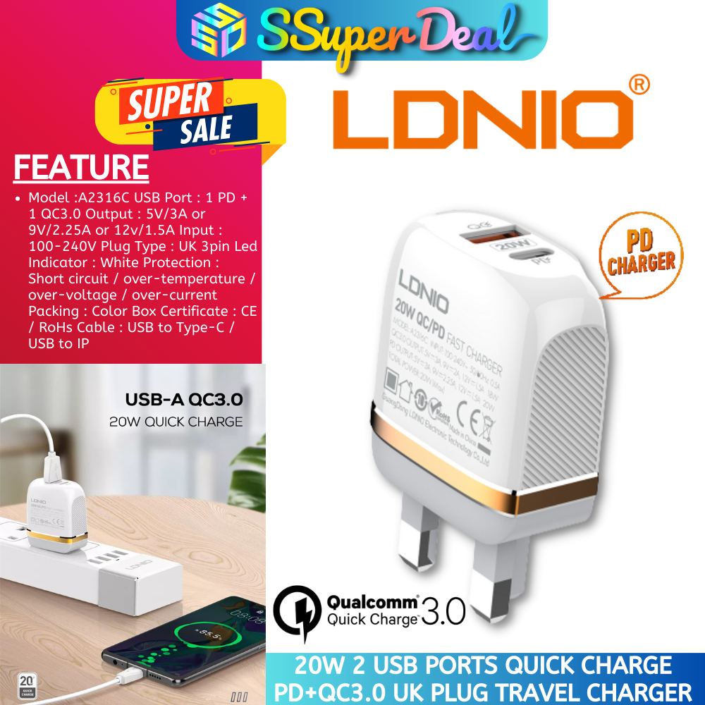 LDNIO A1307Q 18W Single USB Port QC3.0 Fast Charge Wall Travel Home ...