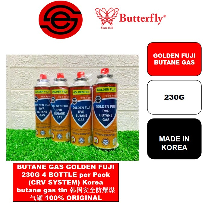 BUTANE GAS GOLDEN FUJI 230G 4 BOTTLE per Pack (CRV SYSTEM) Korea butane ...