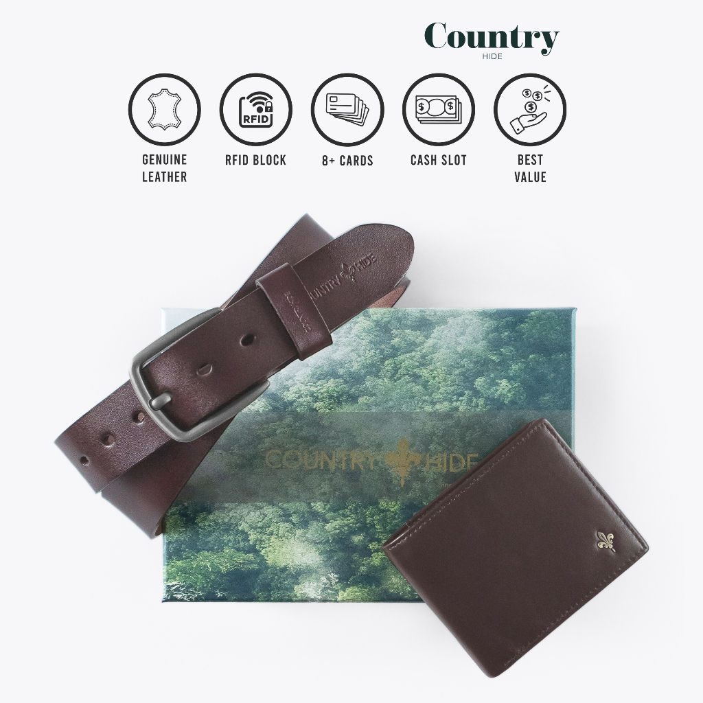COUNTRY HIDE SEMPRE Gift Set Top Grain Cowhide RFID Blocking Mid Flip ...