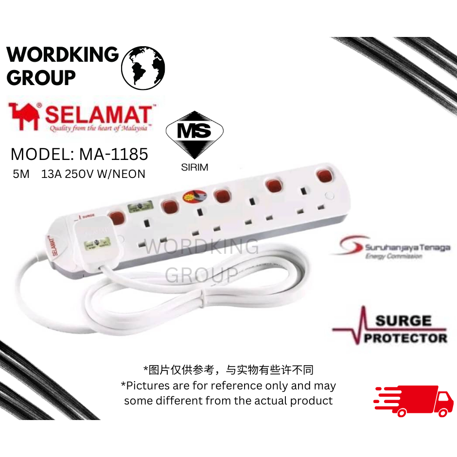 [NO WARRANTY] ORIGINAL Selamat 5 Gang Surge Protection Extension Socket ...