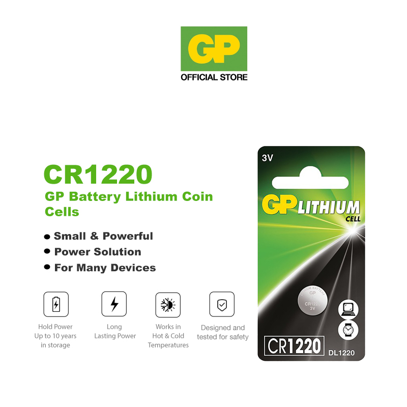 GP Lithium Coin Cells Battery CR1220 [ Card of 1s ] (ECR1220 DL1220 VR1220 5012LC CR 1220 ...