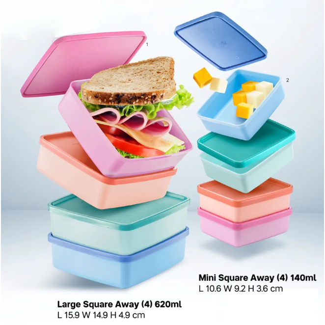 Tupperware [READY STOCK] Large Square Away (4) 620ml FREE Mini Square ...
