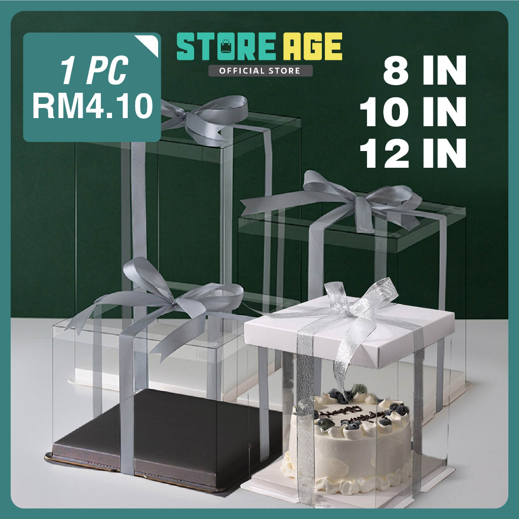Store Age [6pcs] 8/10/12 Inches Transparent Cake Box, Pastry Box, Kotak ...