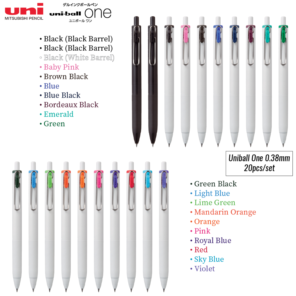 Uni-ball One Gel Ink Pen 0.38mm 20pcs/set (18 Colours) FREE 1x Uniball ...
