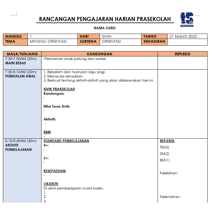 Drop-down RPH Template (PRASEKOLAH/SOFTCOPY MICROSOFT WORD) | Shopee ...
