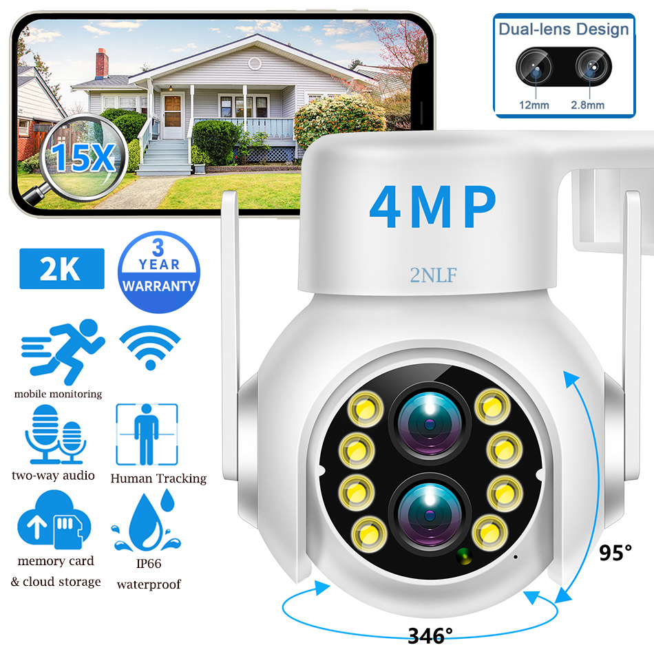 2NLF 8MP CCTV Camera Dual Lens 15X Optical Zoom Wireless Outdoor WiFi ...