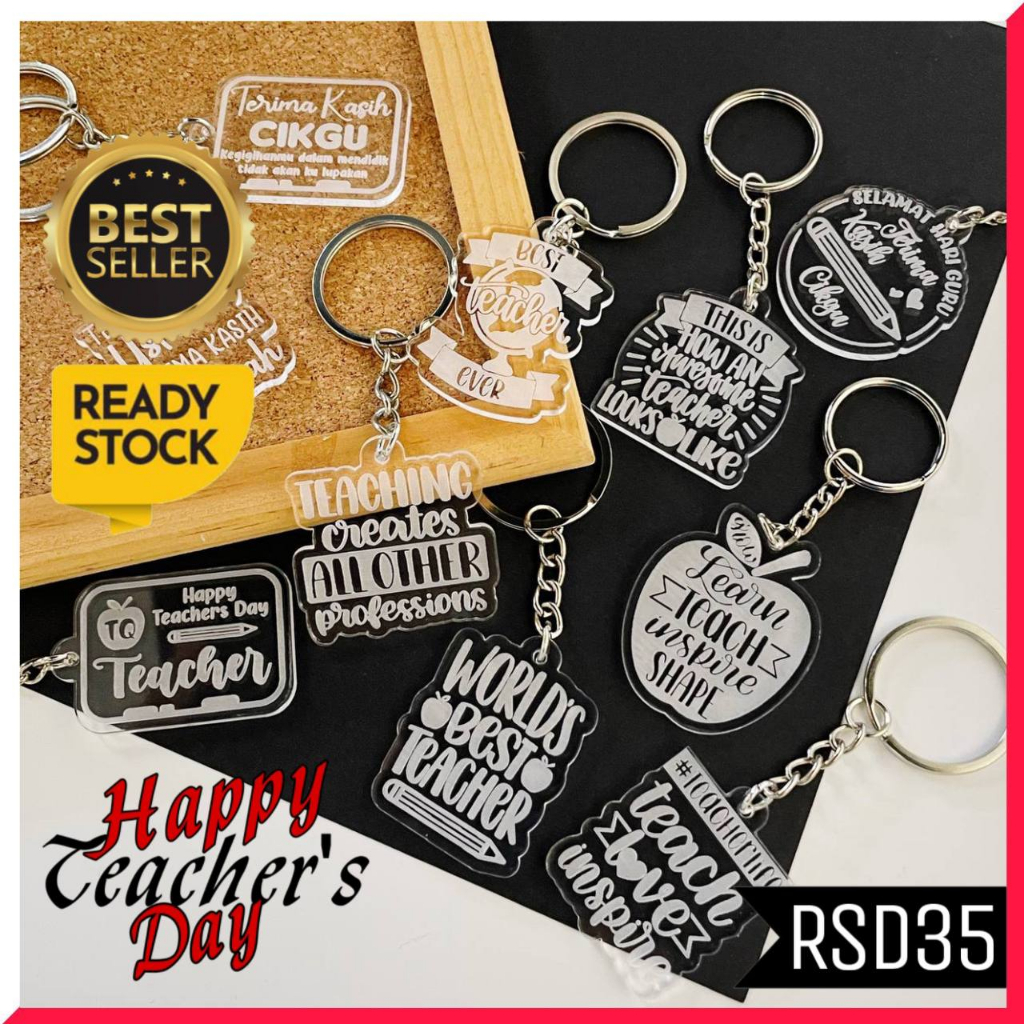 (RSD35) Teacher Keychain Happy Teachers Day Selamat Hari Guru Present ...