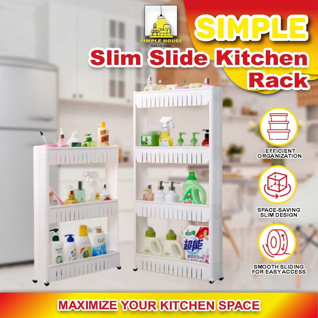 𝗦𝗜𝗠𝗣𝗟𝗘 𝟯/𝟰 LEVEL SPACE SAVER Slim Slide Storage Kitchen Rack / 𝟯/𝟰 ...